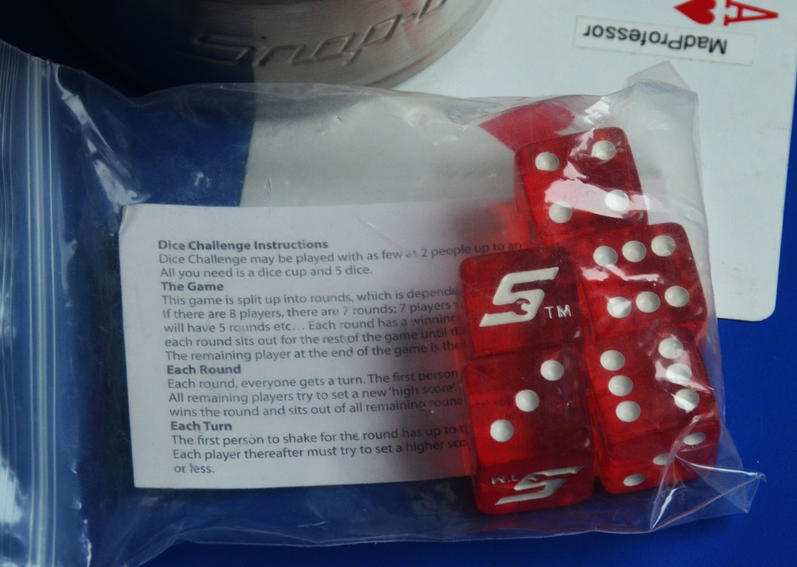 Snap-on tools Stainless Socket Wrench Bar Dice Cup Game +5 Snap-on logo ...