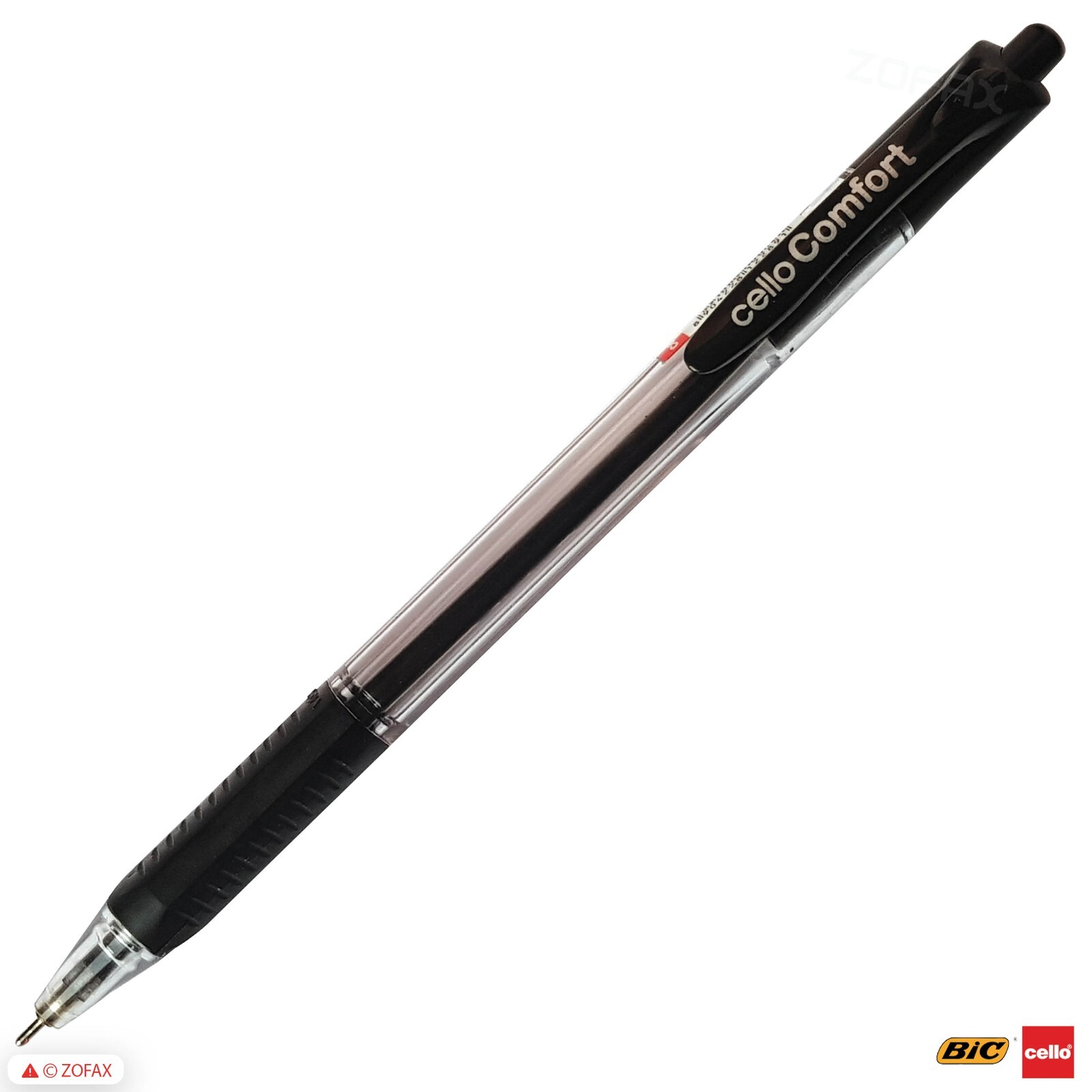 12 x 1.0mm BIC CELLO Comfort Medium Point Biros BLACK Retractable ...