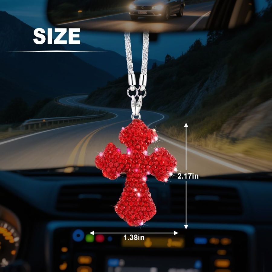 Cross Car Rear View Mirror Hanging Ornament, Crystal Rhinestones ...