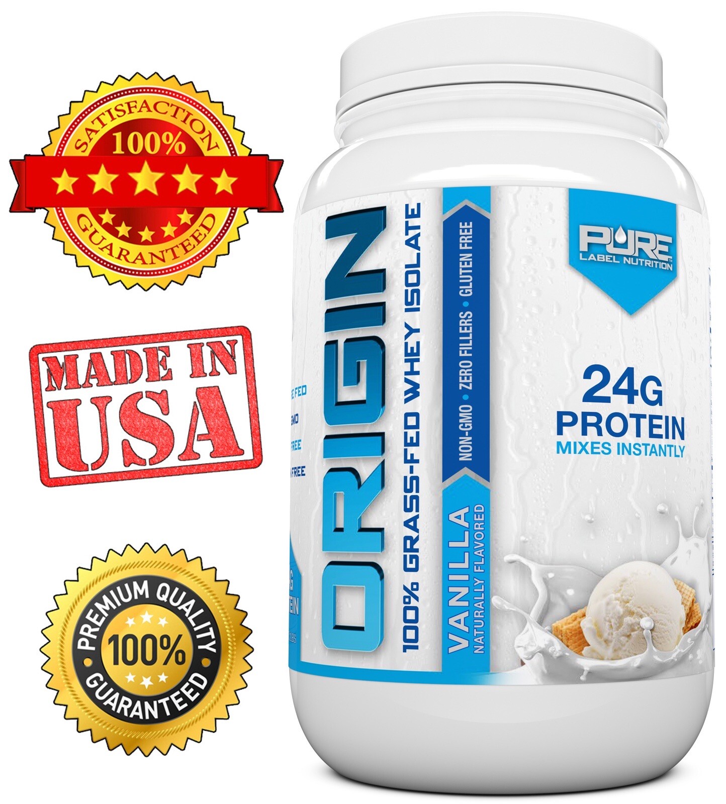 Pure Label Nutrition 100% Grass-Fed Whey Protein Isolate, Vanilla 2lbs ...