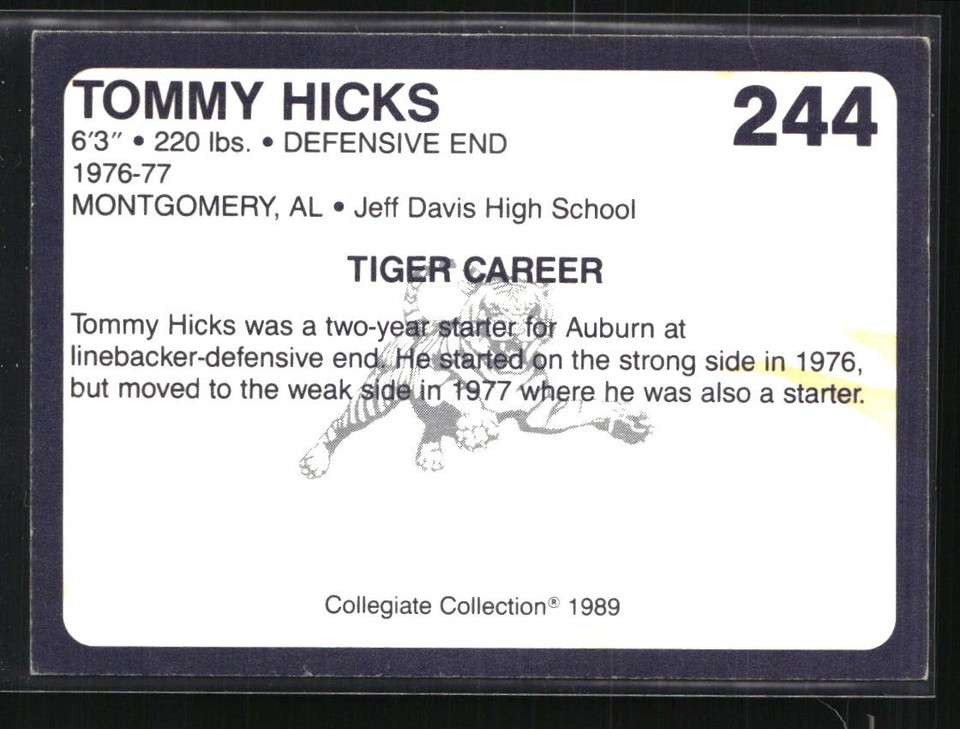 Tommy Hicks 1989 Collegiate Collection Coke Auburn Tigers #244 Auburn ...