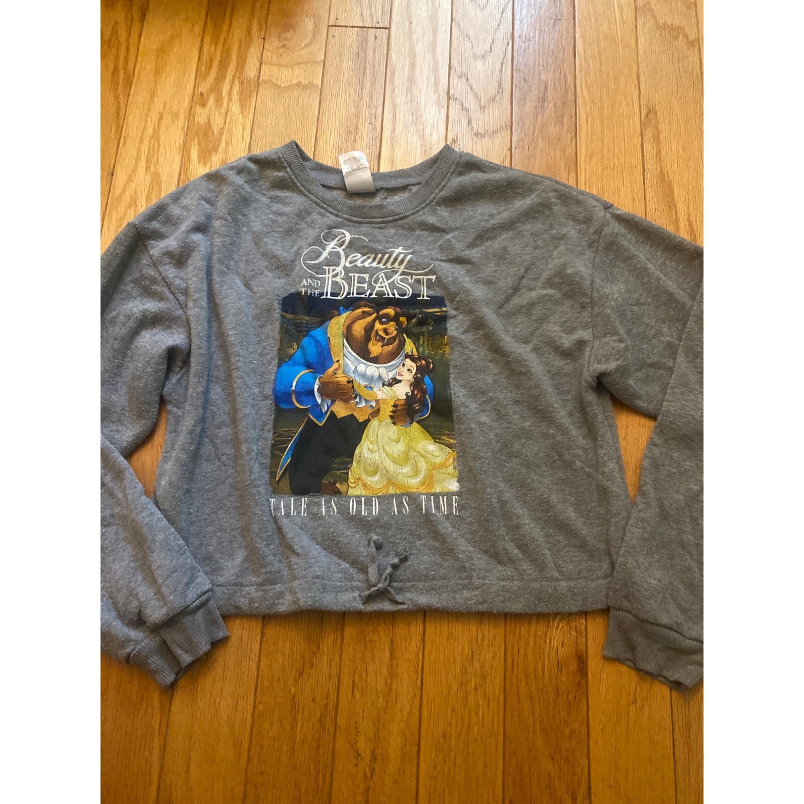 Disney women's grey Beauty and the Beast graphic crop… - Gem