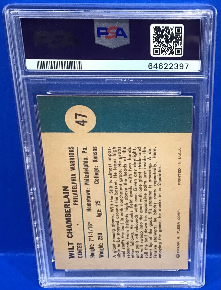 1961 Fleer Basketball Wilt Chamberlain IA Rookie Card #47 PSA 7 NR-Mint ...