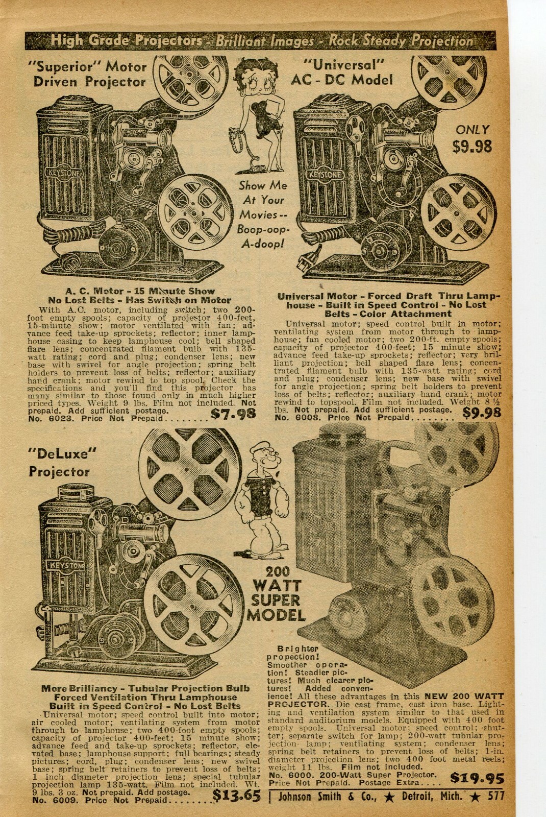 1941 small Print Ad of Keystone Super Movie Projectors w Betty Boop ...