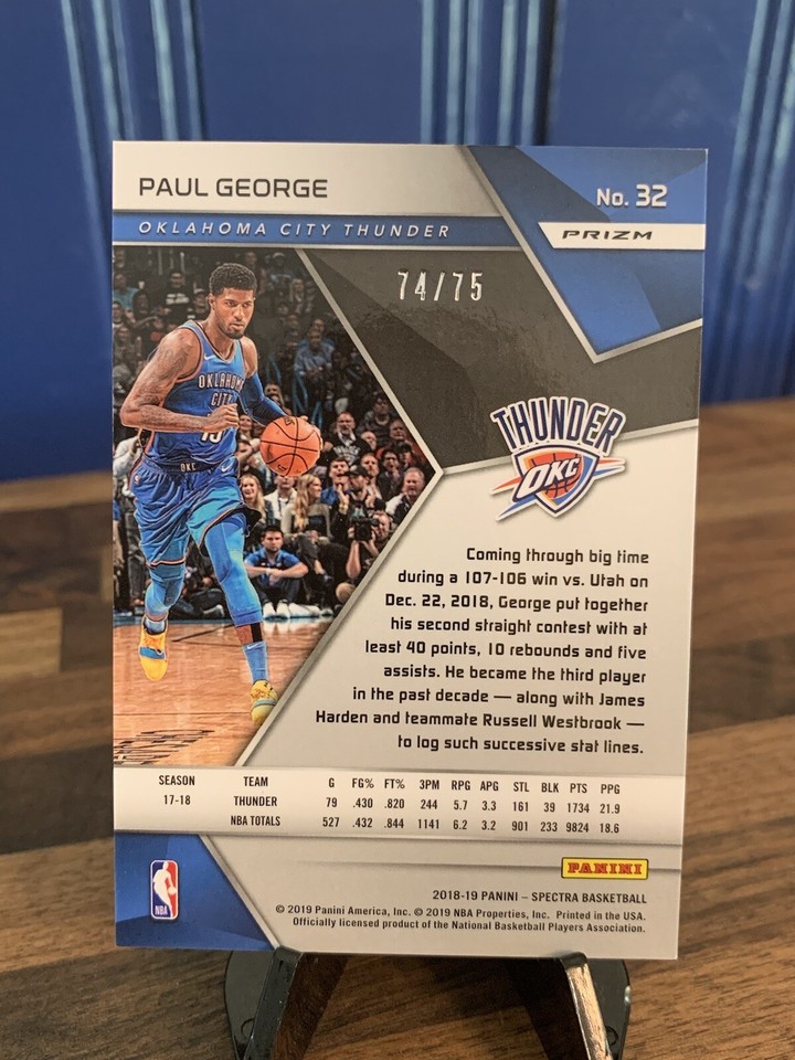 2018-19 Panini Spectra Neon Blue Prizm Paul George /75 OKC Thunder ...