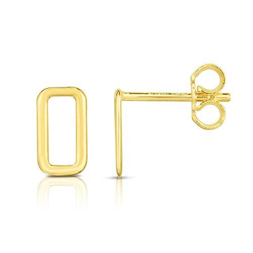 14K Yellow Gold Open Rectangle Stud Earrings | eBay