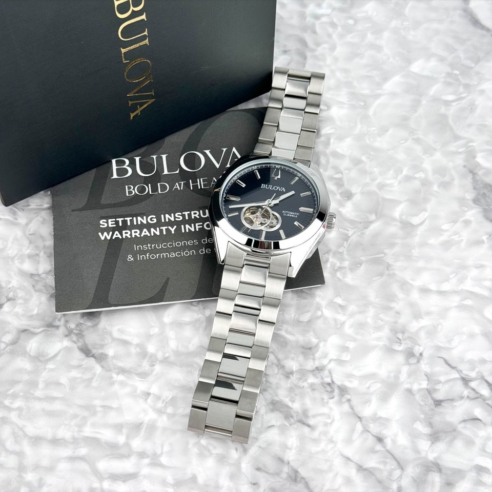 Bulova Surveyor Automatic Black Dial Silver Stainless Steel Men's Watch ...