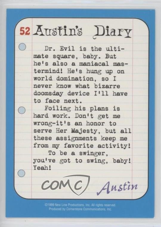 1999 Cornerstone Austin Powers The Spy Who Shagged Me Dr Evil #52 02td ...