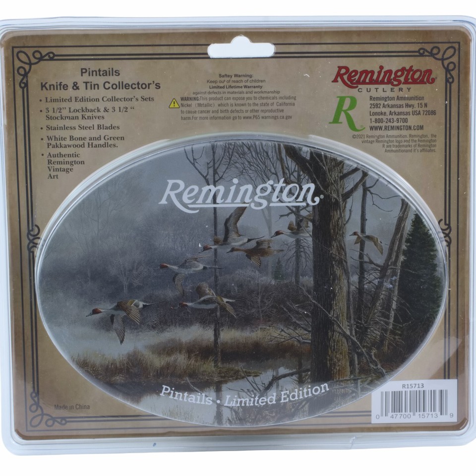 Remington Pin Tails Lockback Stockman Knife Gift Set Tin White Bone ...