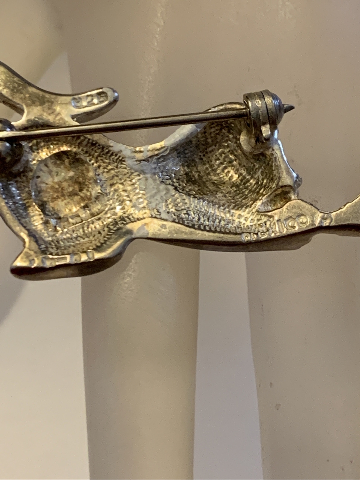 VINTAGE STERLING SILVER CAT MOUSE PIN BROOCH - Gem