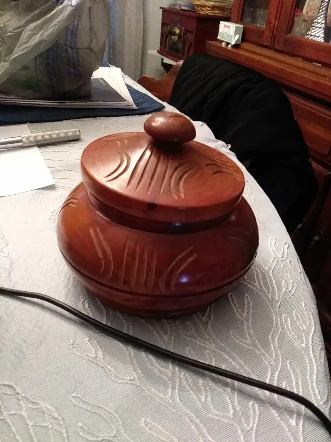Hand Carved Wooden Small Round Jar Carved 40.00 Price On Bottom Of Jar ...