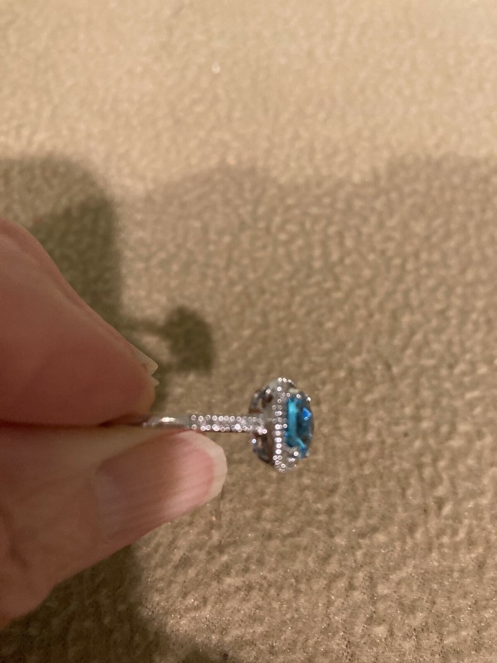 14K WHITE GOLD / BLUE TOPAZ & DIAMONDS / RING / HALO/ SIZE 7/ $2500 ...