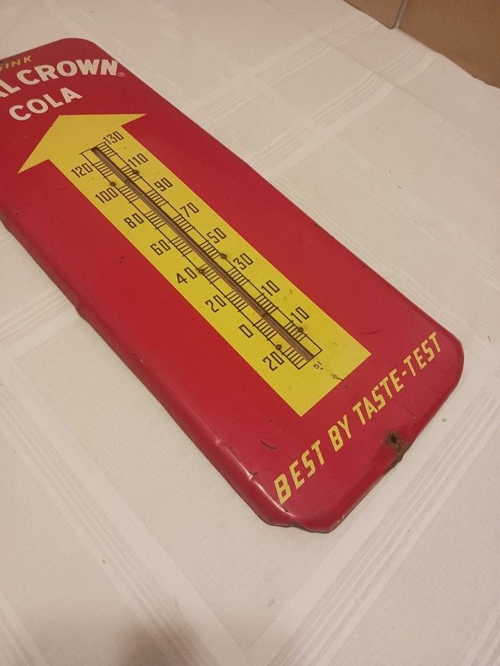 Vintage Original 1950's RC Royal Crown Cola Large Red Metal Thermometer ...