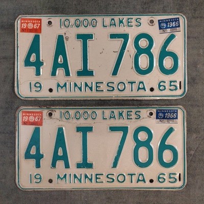 Collector 1965 1966 1967 Minnesota License Plate MATCHED PAIR Plates ...