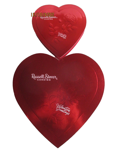 2 Russell Stover Red Heart Embossed Rose Valentine EMPTY Candy Boxes ...
