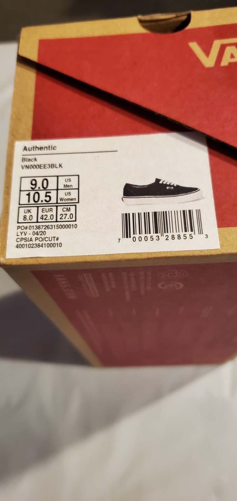 *NEW* in Box with Tags - Unisex VANS AUTHENTIC BLACK (VN000EE3BLK ...