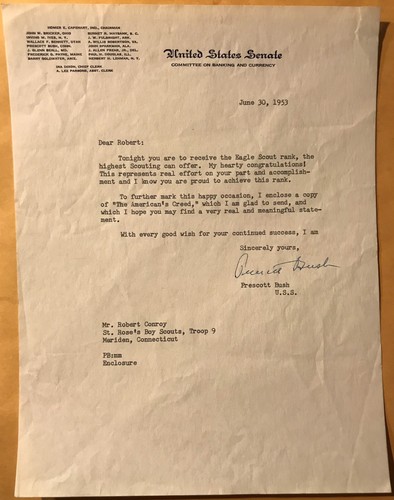 RARE Prescott Bush Signed Letter George H.W. Bush Father JFK ...