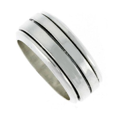 Handmade Sterling Silver Groove Center Spinner Ring | eBay