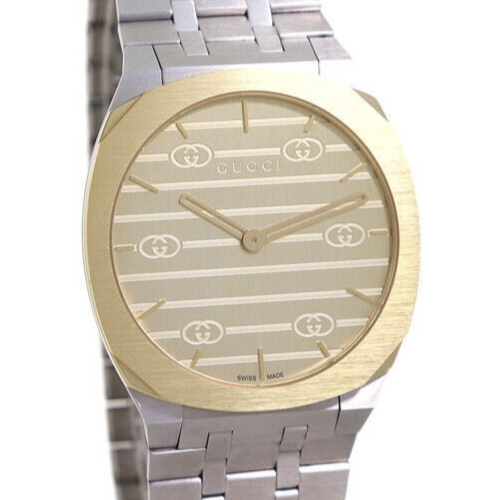 Gucci 25H Men's Watch, Gold Dial 38mm Swiss Quartz, Sapphire Crystal ...