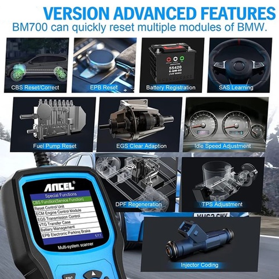 ANCEL BM700 PRO for BMW/Mini/RR Scanner Battery Registration OBD2 ...