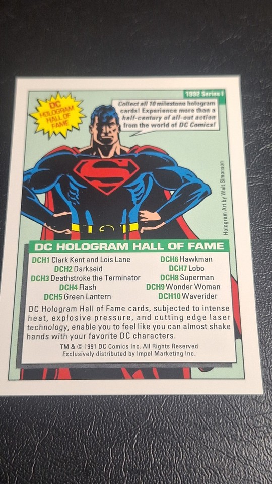 1992 Impel DC Comics Series 1-DCH8 Superman Hologram Hall Of Fame card ...