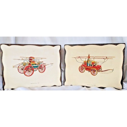 Vintage Fire Engine Wall Plaques Set of 2 Hand Drawn Pumpers 1830 ...