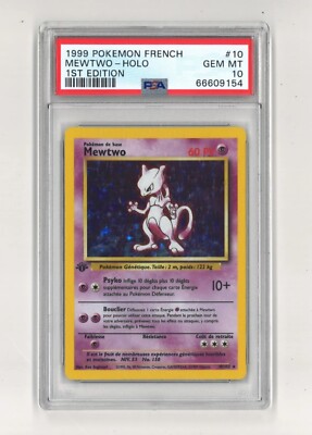 1999 Pokemon French 1st Edition MEWTWO #10 Holo GEM PSA 10 Base Set Low ...