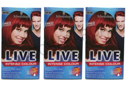 3 x SCHWARZKOPF PERMANENT LIVE HAIR COLOUR 043 RED PASSION ...