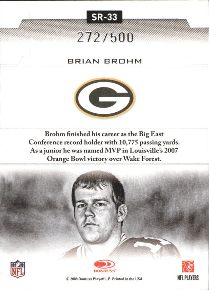 2008 Leaf Rookies and Stars Studio Rookies Gold Card #33 Brian Brohm ...