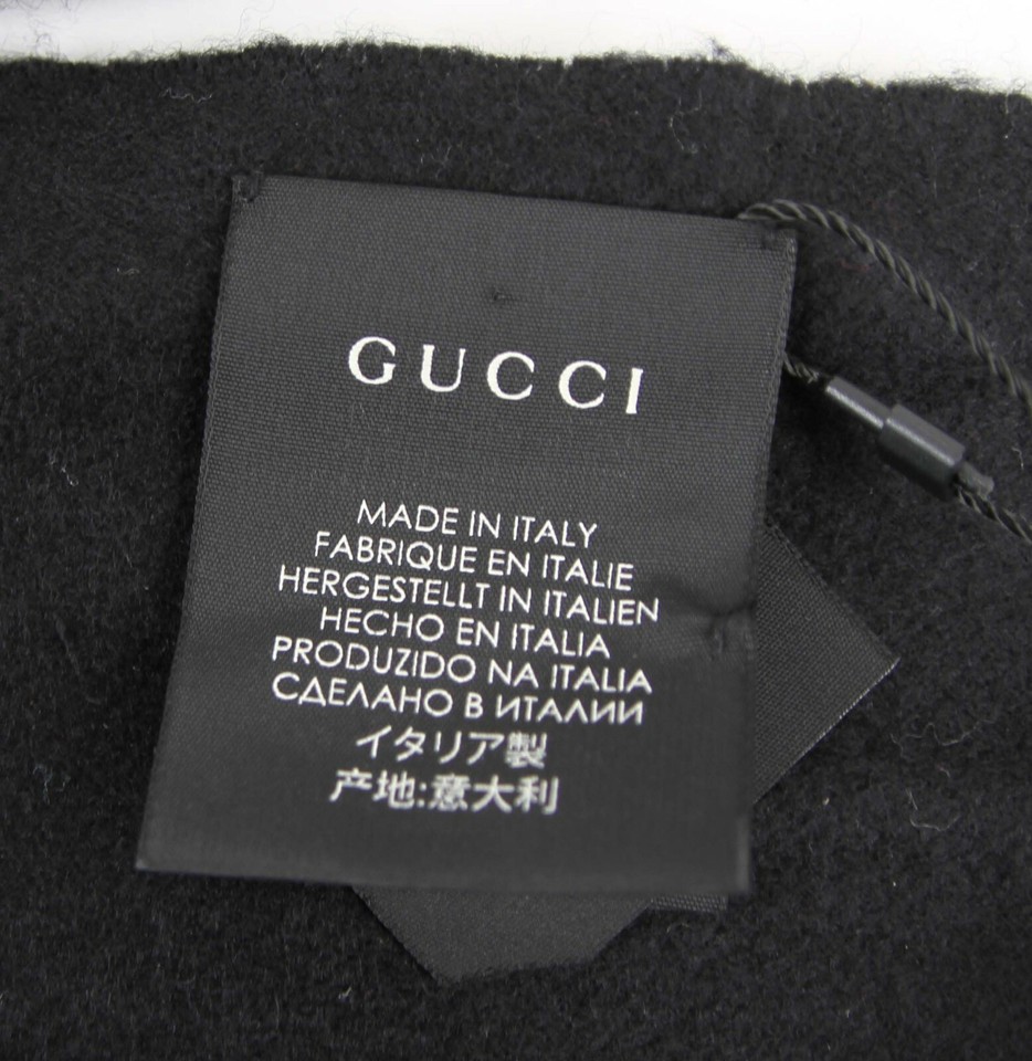 Gucci Black Silk/Cashmere Long Scarf with Yellow Sequin "LOVED" 481318 ...