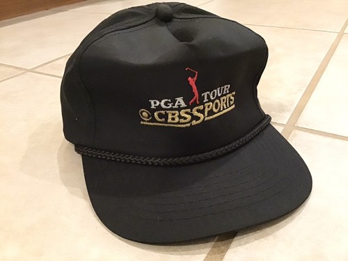 Vintage CBS Sports Rope Hat Cap PGA Tour Black Gold Lettering Golf | eBay