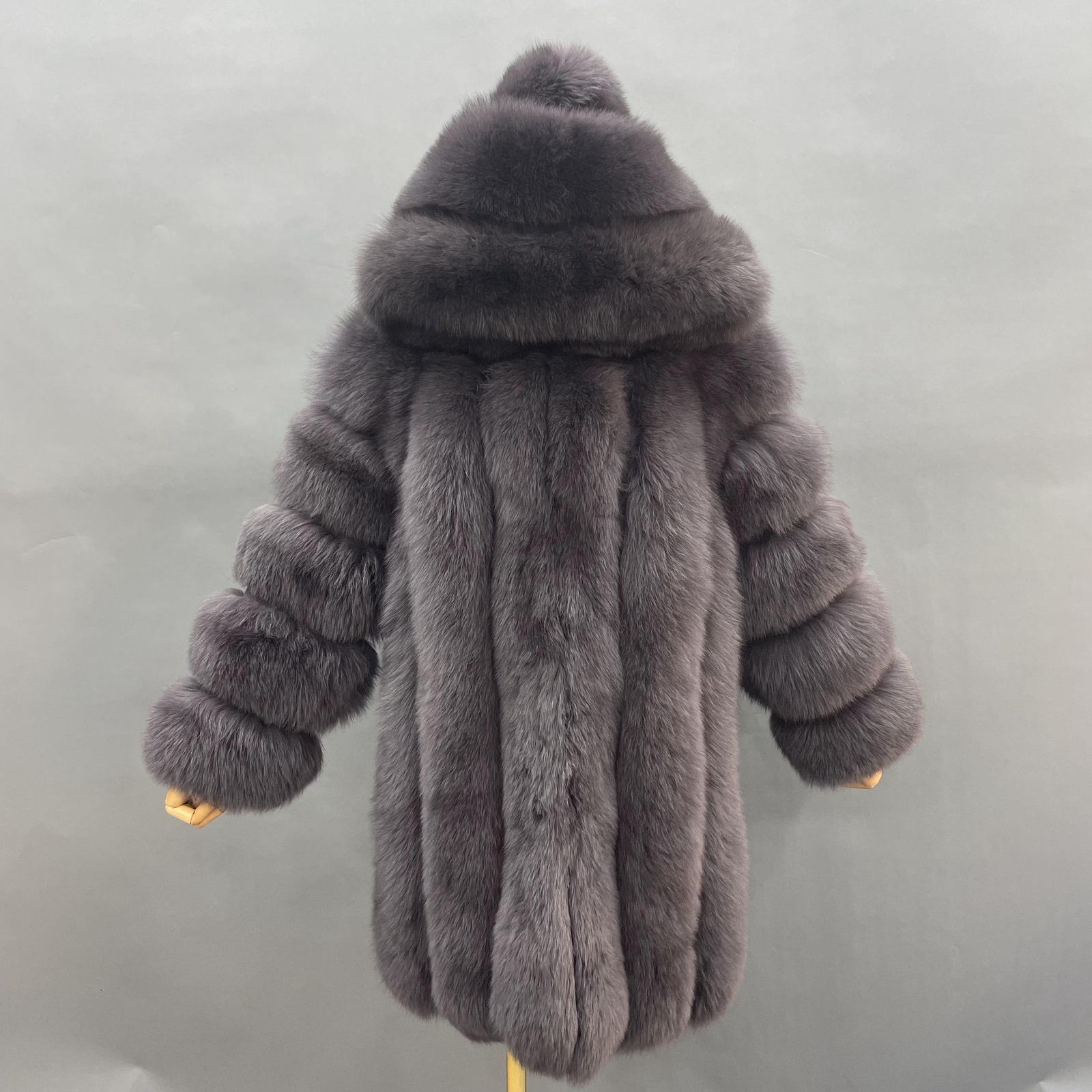 Women Full Pelt Natural Real Fox Fur Coat Hooded Jacket Thick Overcoat ...