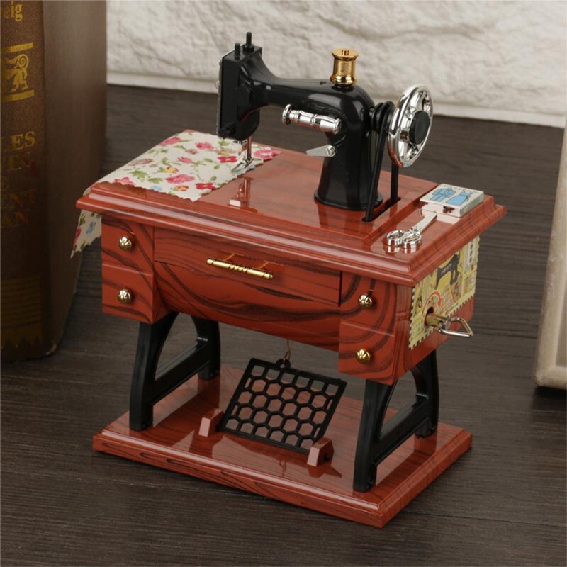 Vintage Music Box Mini Sewing Machine Style Mechanical Birthday Gift ...
