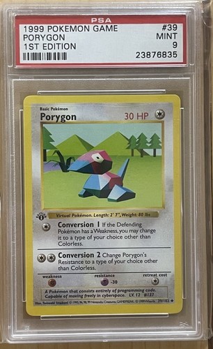 1999 POKEMON GAME PORYGON 1ST EDITION #39/102 BASE SET SHADOWLESS PSA 9 ...