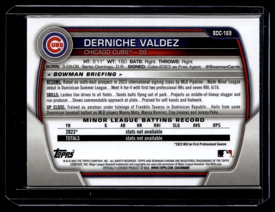 2023 Bowman Chrome Green Grass Refractor Derniche Valdez RC 58/99 ...