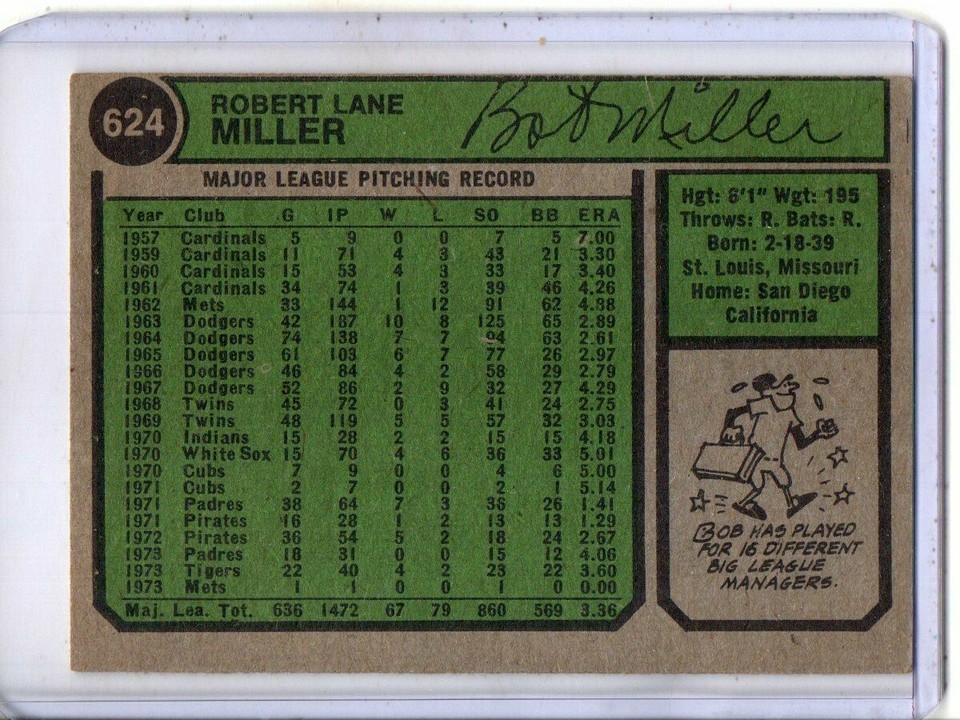 1974 TOPPS #624 BOB MILLER NEW YORK METS | eBay