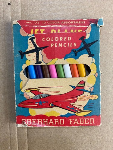Vintage Bernard Faber Colored Pencils In Box Airplane Fighter Jet Kid ...