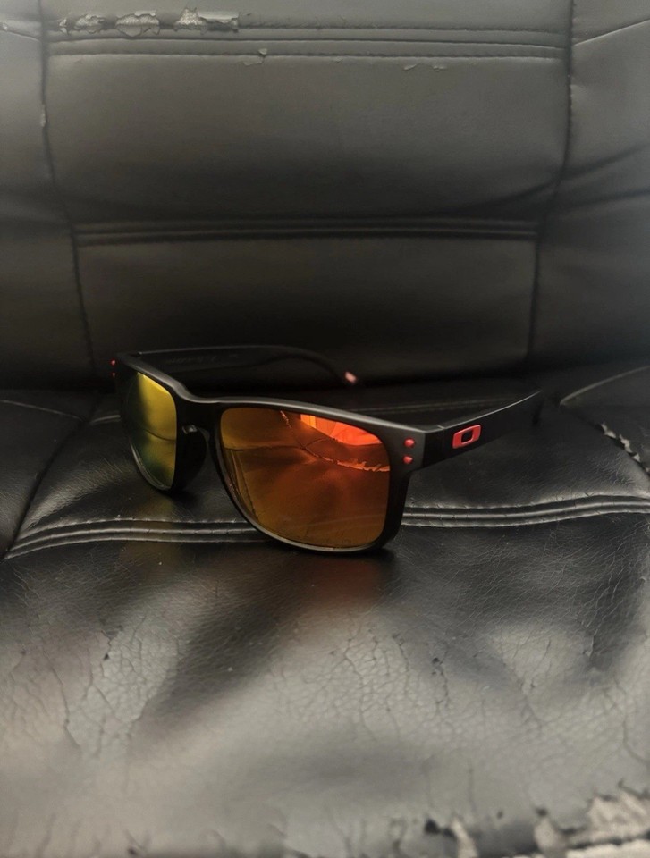 Oakley Holbrook 009102 Polarized Sunglasses - Matte Black/Red lences ...
