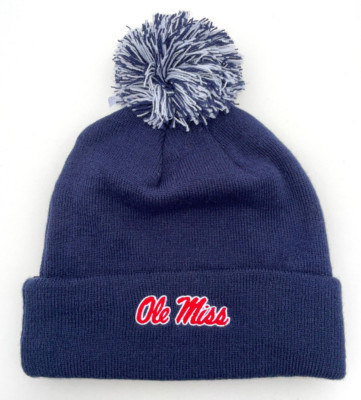 MISSISSIPPI OLE MISS REBELS NCAA NAVY BEANIE POM KNIT CAP HAT NWT! TOP ...