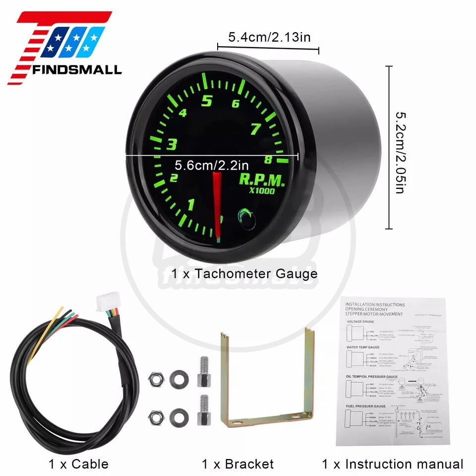 2" 52mm Digital Tachometer Tacho Gauge Meter Tinted 7 Color LED 0-8000 ...