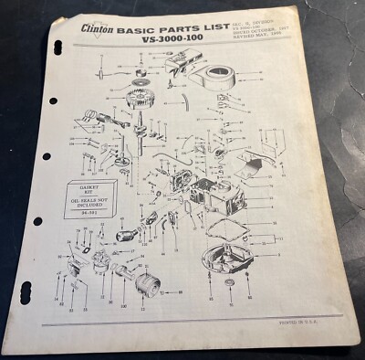 1966 CLINTON ENGINES VS-3000-100 PARTS MANUAL 3 PAGES (318) | eBay