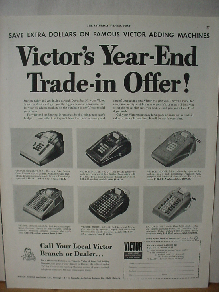 1953 Victor Adding Machines Business Year End Offer Vintage Print Ad ...