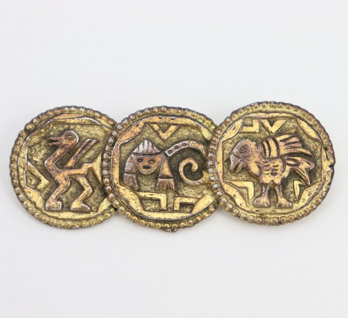 Vintage Signed Peruvian Art Ancient Inca Aztec Coin B… - Gem