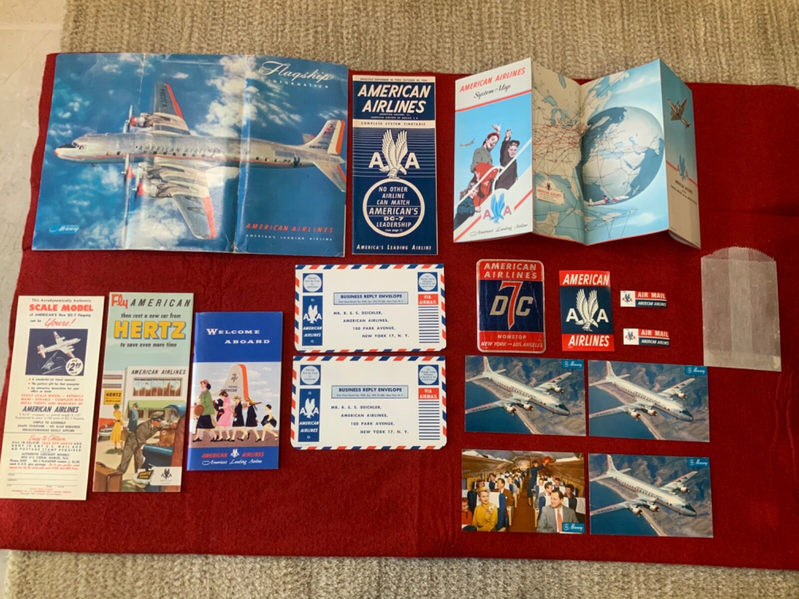 Early American Airlines Flight Folder Map Jet Flagship Postcards LOTS ...