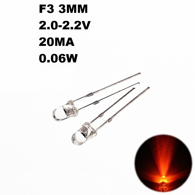 50pcs Orange F3 3mm Diameter LEDs Round Bright Light Lamp Emitting ...