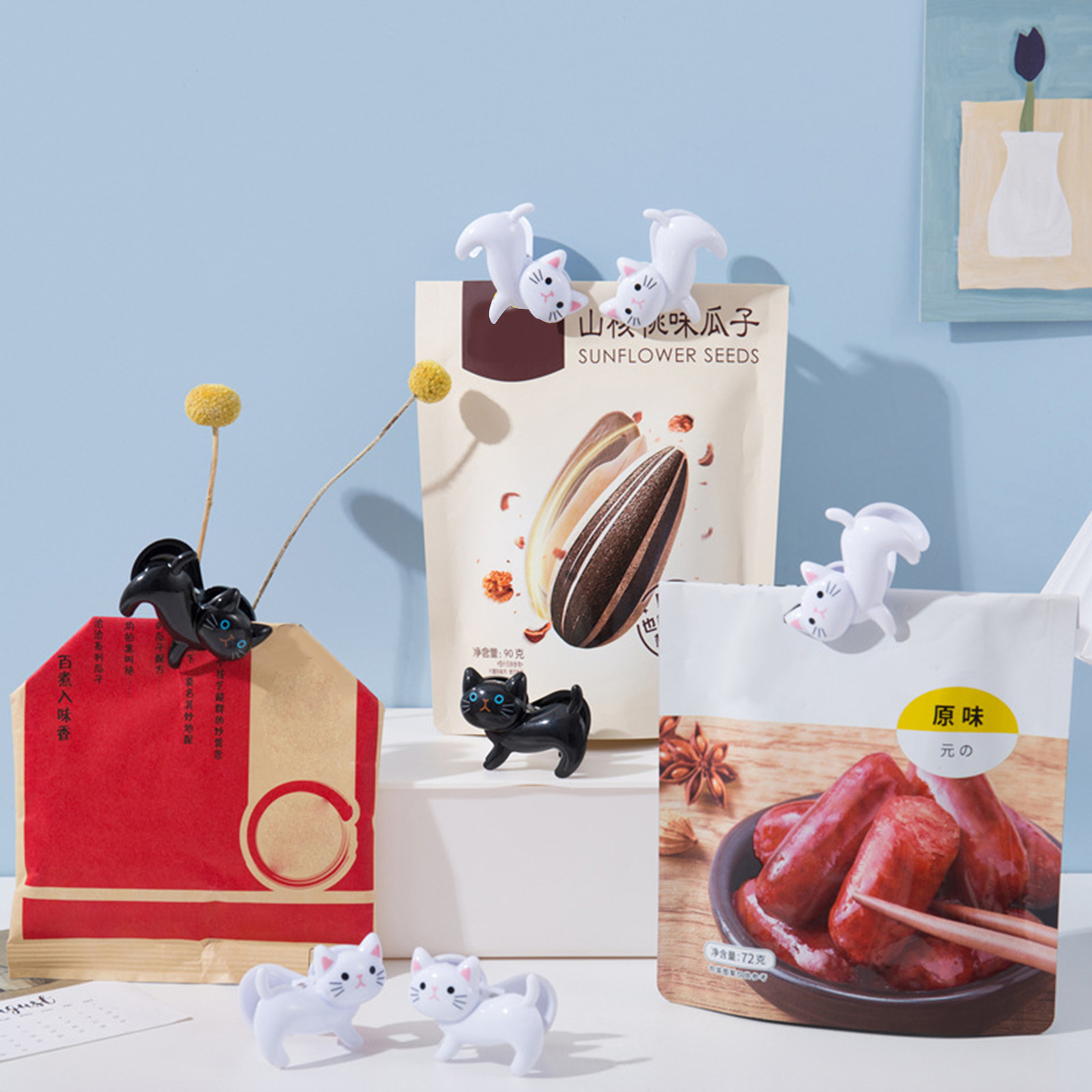 6pcs Snack Clips Multifunctional Clip Underwear Cute Cat Food Clips ...