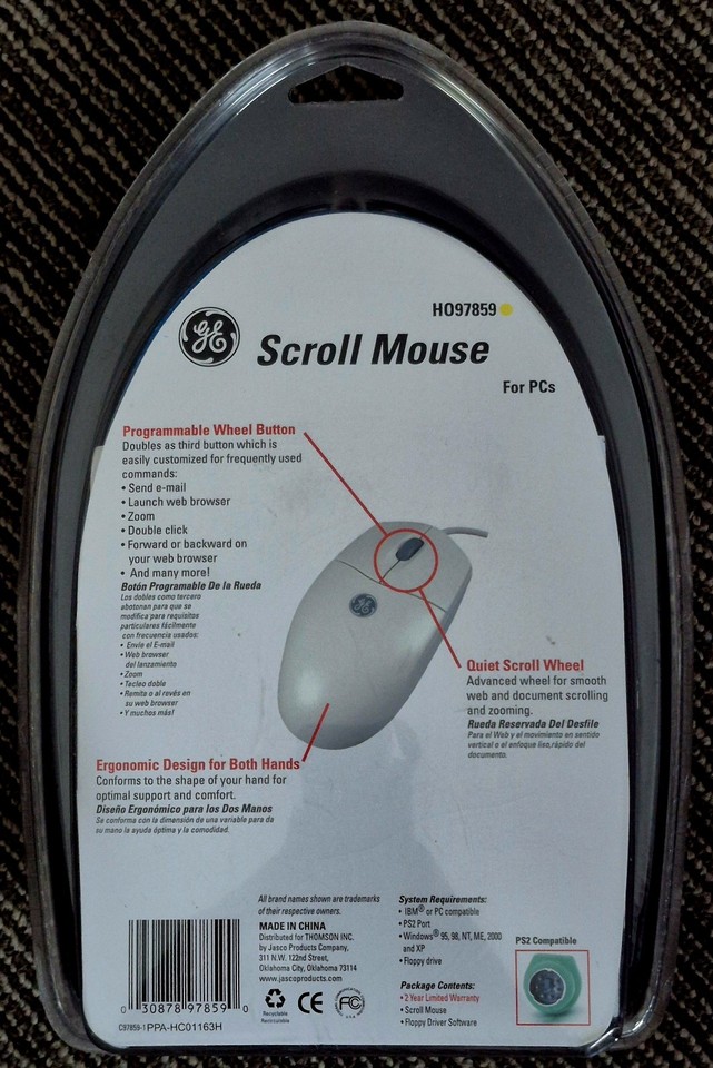 GE Scroll Mouse H097859 Wired PS2 Port, For Pc Windows 95, 98, NT, ME ...
