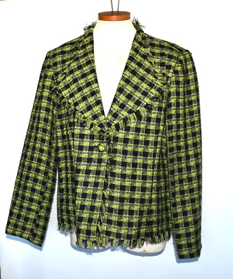 Carlucci Tweed Jacket Blazer Size 14 One Button Plaid Womens | eBay ...