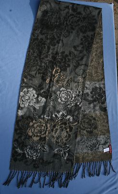 Merona Long Super Soft Floral Scarf Gray Beige Floral Print 69" x 12 ...