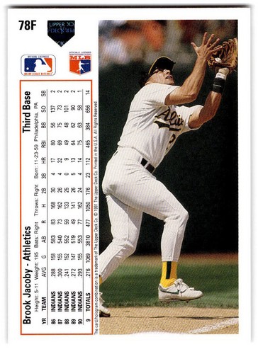 Brook Jacoby 1991 Upper Deck Final Edition #78F Oakland Athletics | eBay